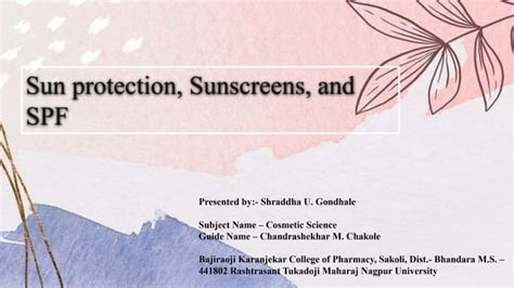 Introduction To Sun Protection Classification Of Sunscreens And Spf Pptx