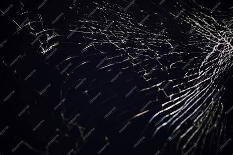 검은 배경에 금이 간 유리 질감 격리 된 현실적인 금이 유리 효과 프리미엄 사진