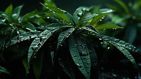 Premium Ai Image Natural Green Leaves With Raindrops After A