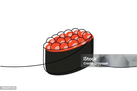 이쿠라 초밥 토비코 마키 초밥 한 줄 컬러 연속 그리기 일본 요리 전통 음식 연속 한 줄 그림입니다 0명에 대한 스톡 벡터 아트