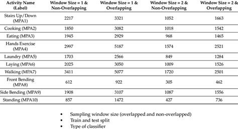 Features Extracted Dataset Description Using Different Window Size And