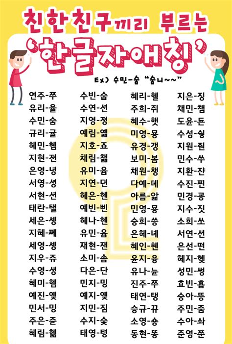 창원에서 뭐 하지 친한친구 이름을 음절로 줄여 부르는 🌸한글자애칭🌸 수민이는 숨니 규리는 귤🍊 Facebook