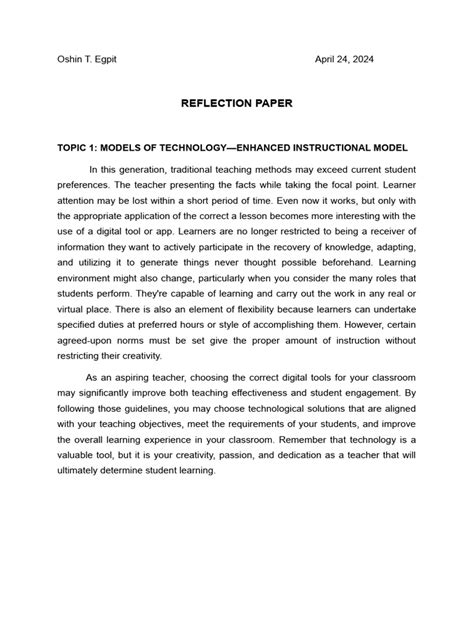 Ped 5 Reflection Oshin Pdf Educational Technology Learning