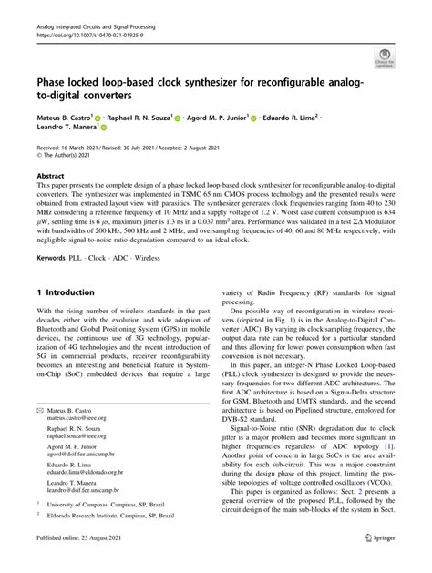 Pdf Phase Locked Loop Based Clock Synthesizer For Reconfigurable Analog To Digital Converters