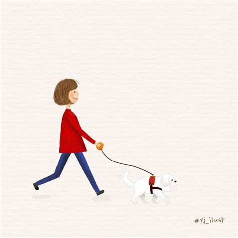 뽀짝뽀짝 강아지산책일러스트 Yjilust 새 그림 강아지 삽화
