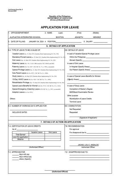 Csc Form Form 6 Revised 2020 Pdf