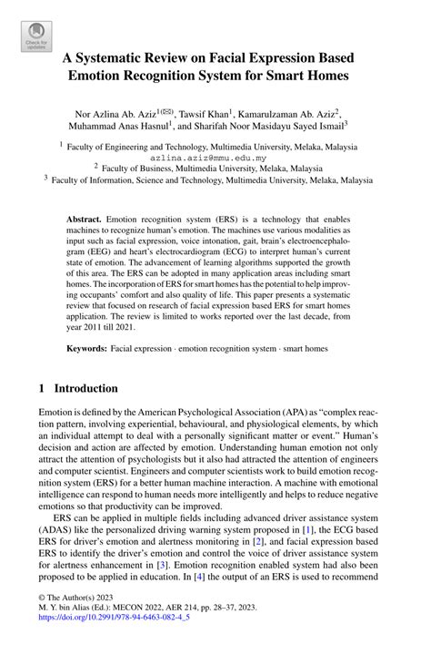 Pdf A Systematic Review On Facial Expression Based Emotion Recognition System For Smart Homes