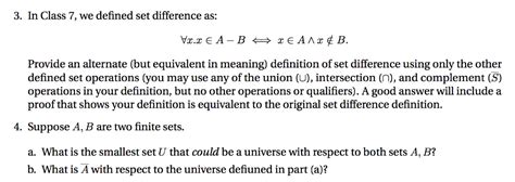 solved in class 7 we defined set difference as forall x