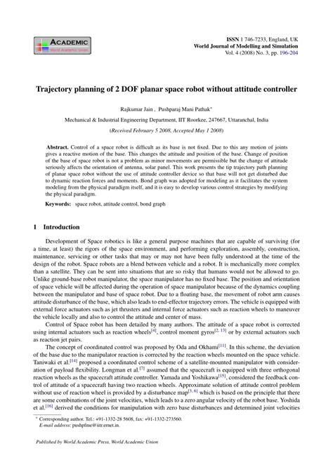Pdf Trajectory Planning Of 2 Dof Planar Space Robot Without Attitude Controller
