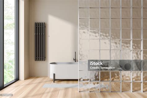 욕조와 유리 칸막이가 있는 세련된 욕실 인테리어 파노라마 창문 0명에 대한 스톡 사진 및 기타 이미지 0명 3차원 형태 가구 Istock
