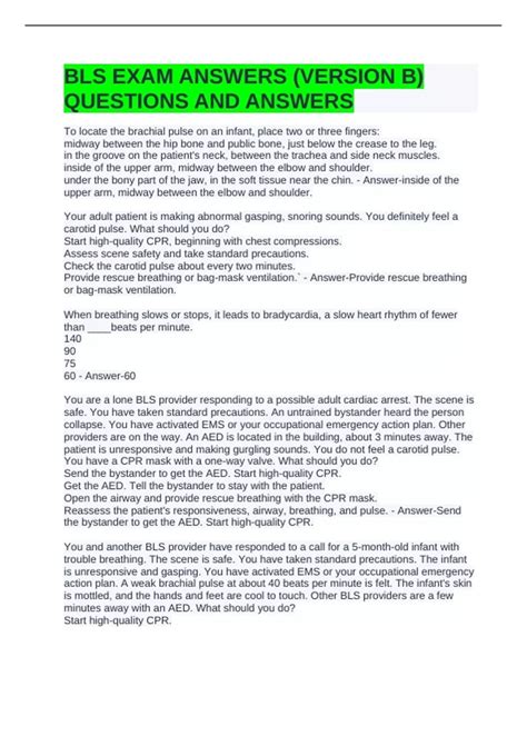 Bls Exam Answers Version B Questions And Answers Bls Stuvia Us