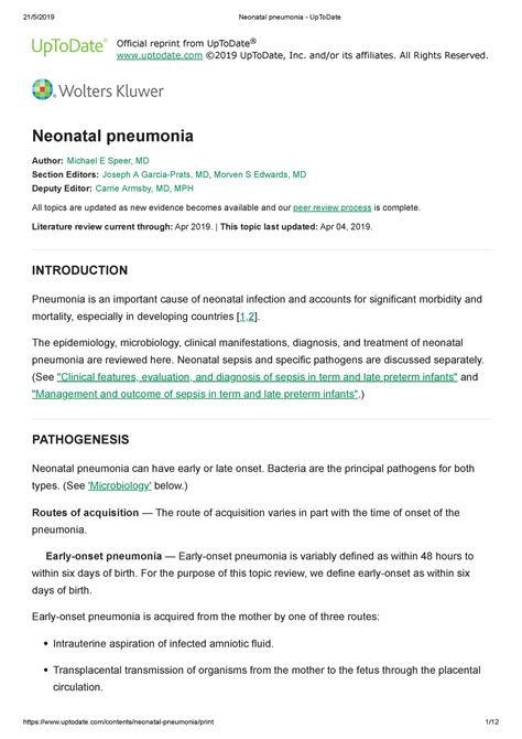 Neumonia Neonatal Official Reprint From Uptodate Uptodate ©2019