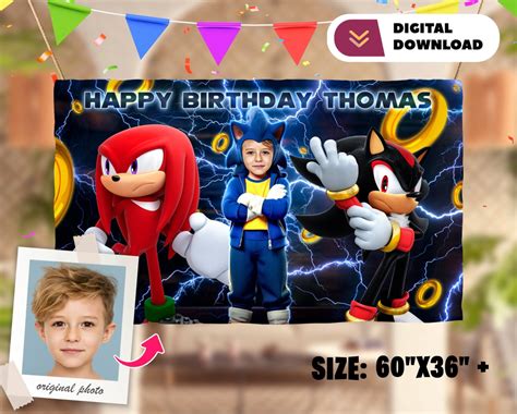 Sonic Personalized With Photo Custom Digital Banner Gamer Birthday Banner Party 2107 Etsy