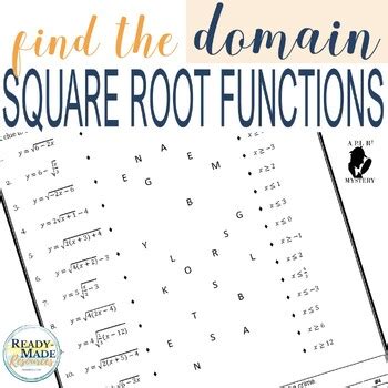 FREEBIE Domain Of Square Root Equations SELF CHECKING NO PREP Mystery Activity