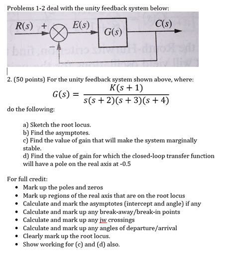 Solved Problems Deal With The Unity Feedback System Chegg Com