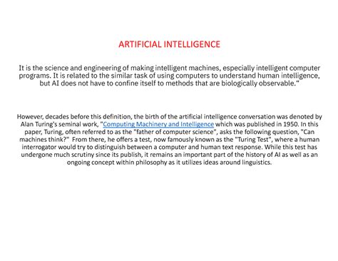Machine Learning ARTIFICIAL INTELLIGENCE It Is The Science And