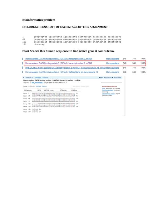 Bioinformatics Problem Bioinformatics Problem Include Screenshots Of