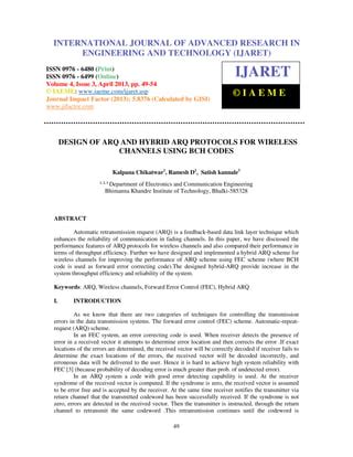 Design Of Arq And Hybrid Arq Protocols For Wireless Channels Using Bch Codes PDF Computer