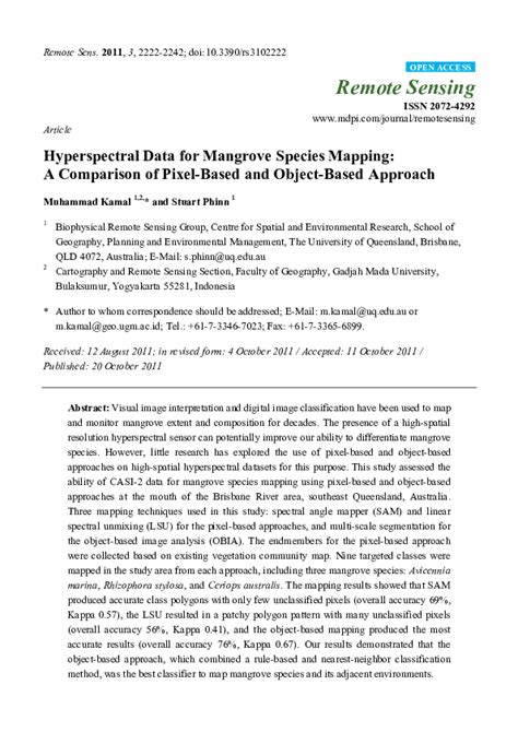 Pdf Hyperspectral Data For Mangrove Species Mapping A Comparison Of