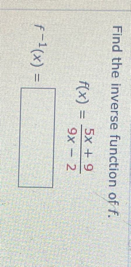 Solved Find the inverse function of f.f(x)=5x+99x-2f-1(x)= | Chegg.com