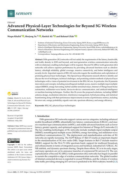Pdf Advanced Physical Layer Technologies For Beyond 5g Wireless Communication Networks