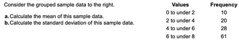 solved consider the grouped sample data to the right values