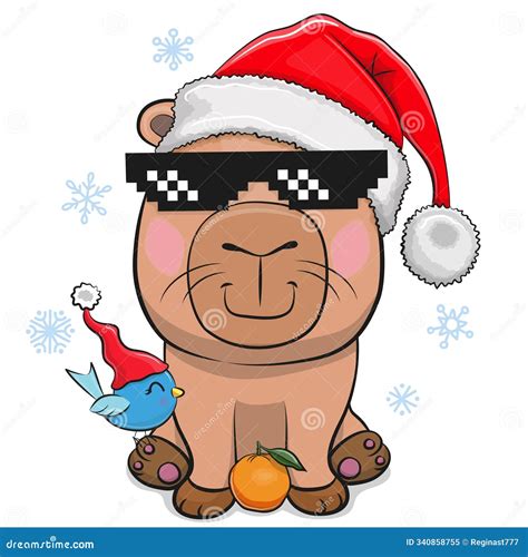 Cute Cartoon Capybara In Santa Hat Stock Vector Illustration Of