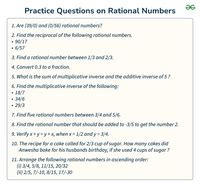 Practice Questions On Rational Numbers GeeksforGeeks