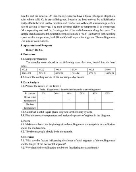 Solved Experiment 4 Phase Diagram Of A Binary Solid Liquid