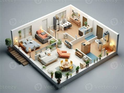 Ai Generated 3d Floor Plan Of An Open Concept Living Apartment Layout