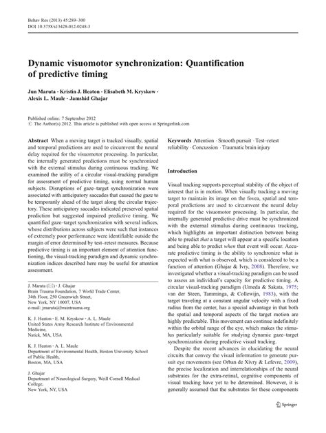Pdf Dynamic Visuomotor Synchronization Quantification Of Predictive Timing