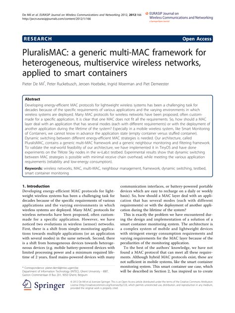 Pdf Pluralismac A Generic Multi Mac Framework For Heterogeneous Multiservice Wireless