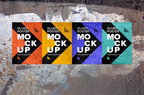 Mockup De Póster Pegado Con Efecto De Papel Arrugado Y Arrugado
