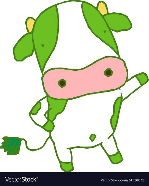 Green Cute Hand Painted Holstein Cow Royalty Free Vector