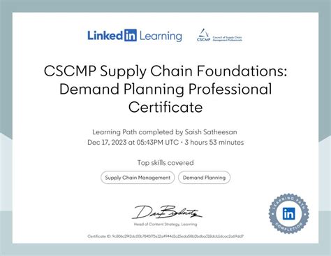 earned cscmp supply chain certificate saish satheesan posted on the