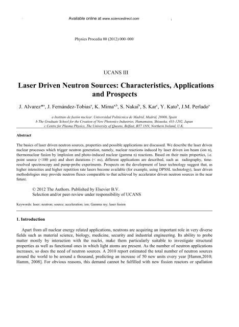 Laser Driven Neutron Sources Characteristics Ciemat