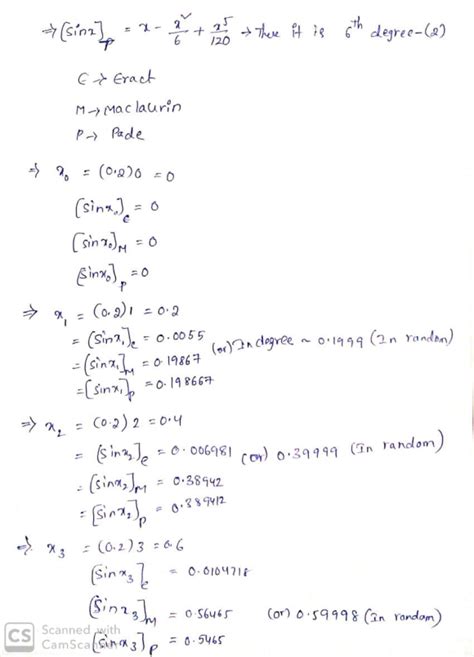 Determine The Pade Approximation Of Degree 6 For F X Sinx And Compare