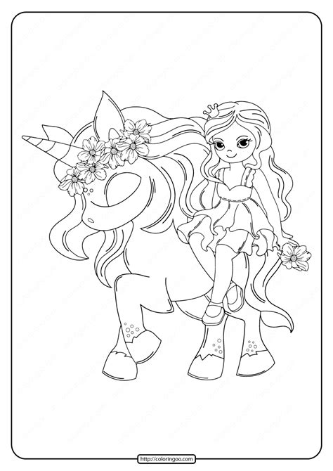 Unicorn And Princess Coloring Page