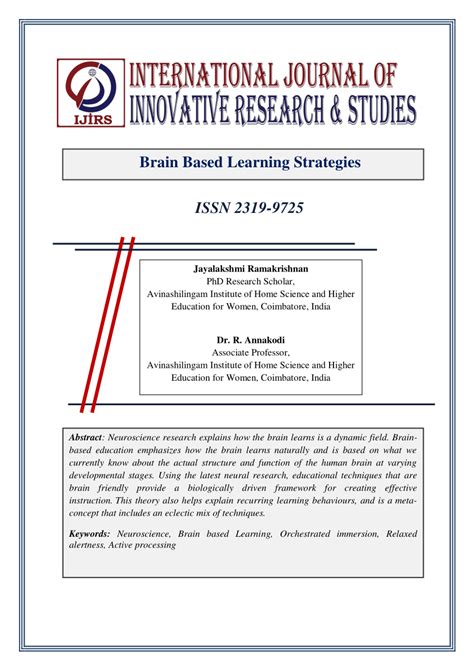 Pdf Brain Based Learning Strategies