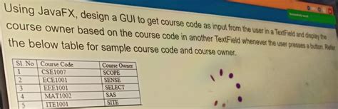 Solved Using Javafx Design A Gui To Get Course Code As