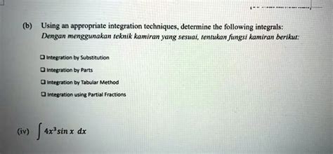 solved b using an appropriate integration technique determine the