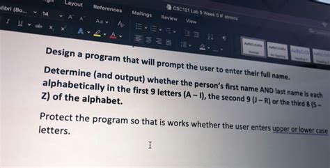 csc121 lab 5 week 5 if stmnts layout references