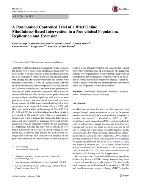 Pdf A Randomised Controlled Trial Of A Brief Online Mindfulness Based Intervention In A Non