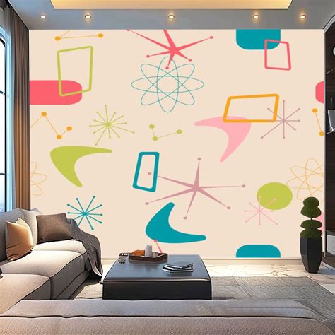 Peel And Stick Wallpaper Canvas Mid Century Modern Boomerang Seamless