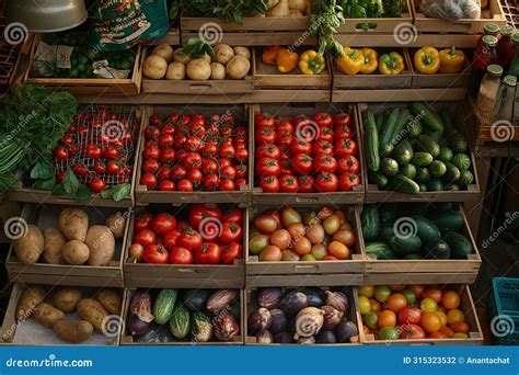 Colorful Vegetables In Grocery Store Crates Stock Illustration Illustration Of Green Broccoli