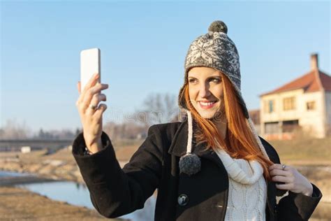 Cute Redhead Young Woman Taking A Selfie Stock Image Image Of People