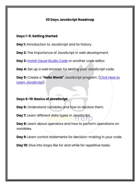 30 Days Javascript Roadmap Pdf