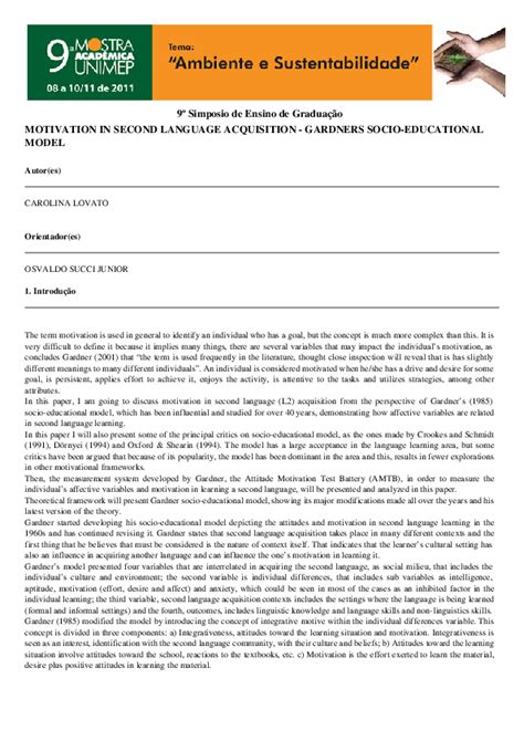Pdf 9º Simposio De Ensino De Graduação Motivation In Second Language Acquisition Gardners