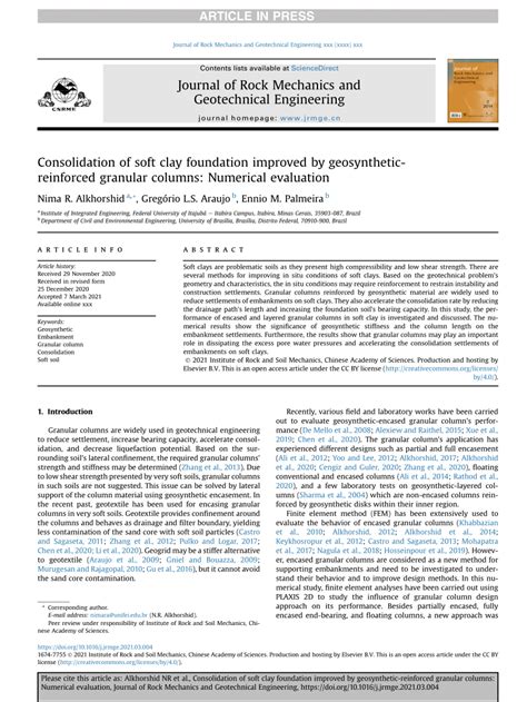 Pdf Consolidation Of Soft Clay Foundation Improved By Geosynthetic Reinforced Granular Columns