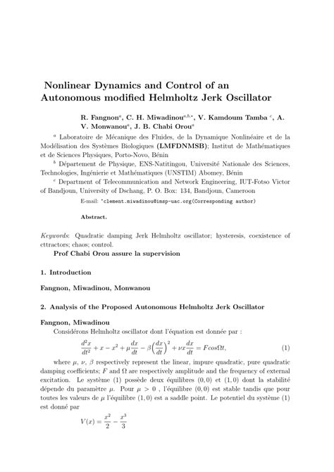 Pdf Nonlinear Dynamics And Control Of An Autonomous Modified